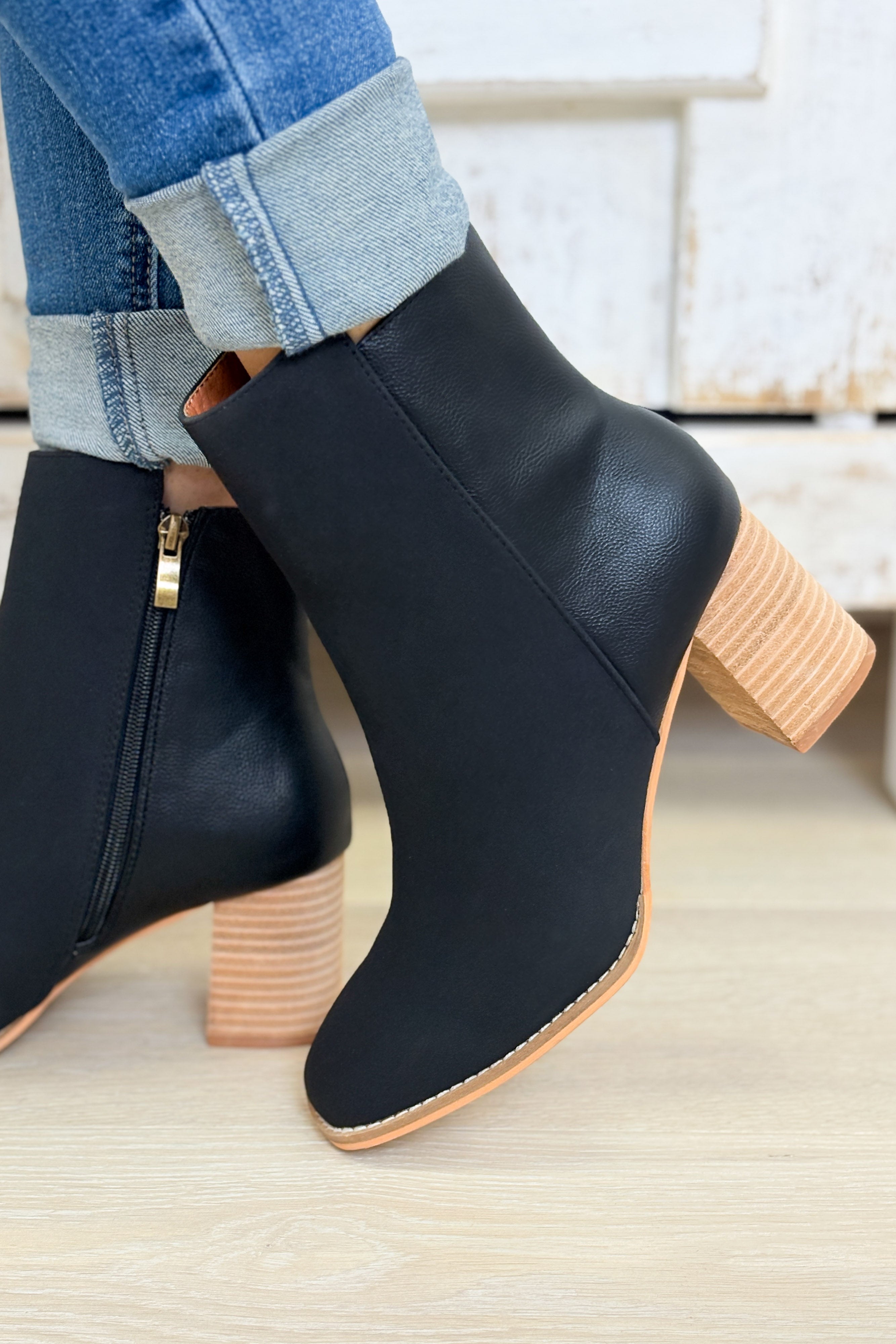 Jennifer Two Tone Semi Square Toe Ankle Boots - Black – By Alexa Rae